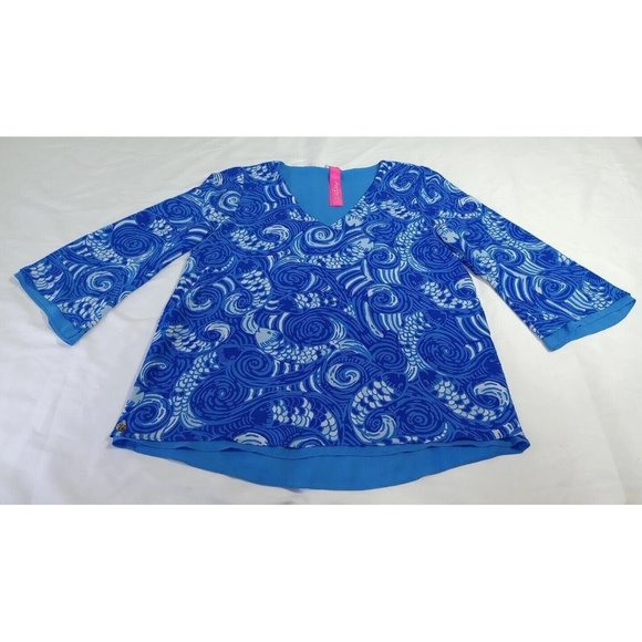 Lilly Pulitzer | Tops | Lilly Pulitzer Florin 34 Sleeve Vneck Blue ...